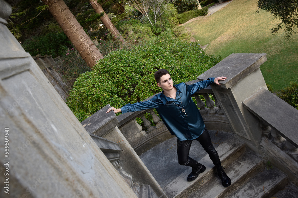 portrait of handsome brunette male model wearing fantasy medieval ...