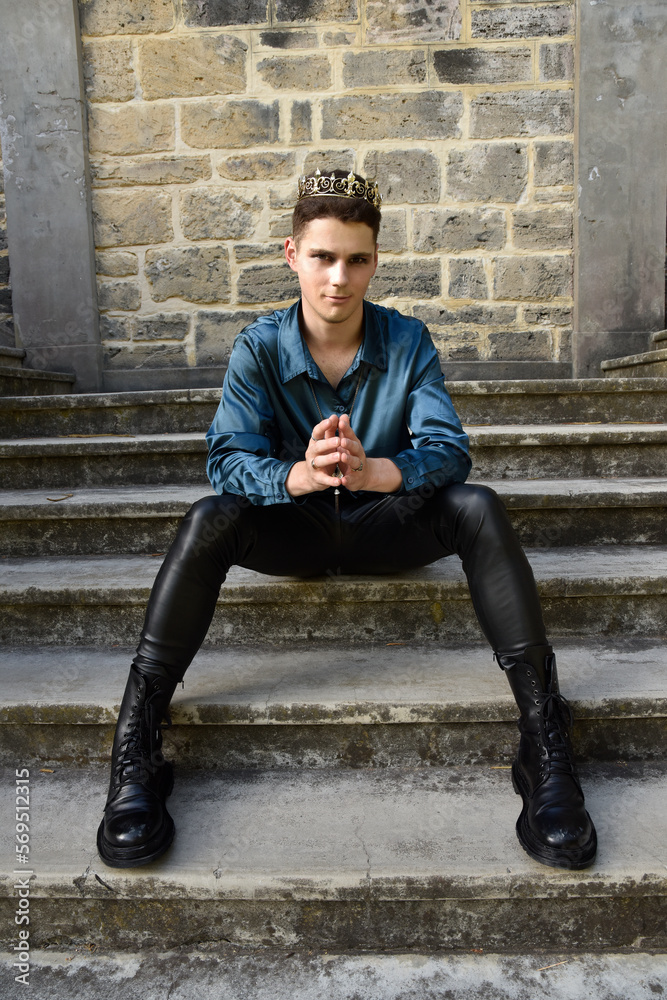 portrait of handsome brunette male model wearing fantasy medieval ...