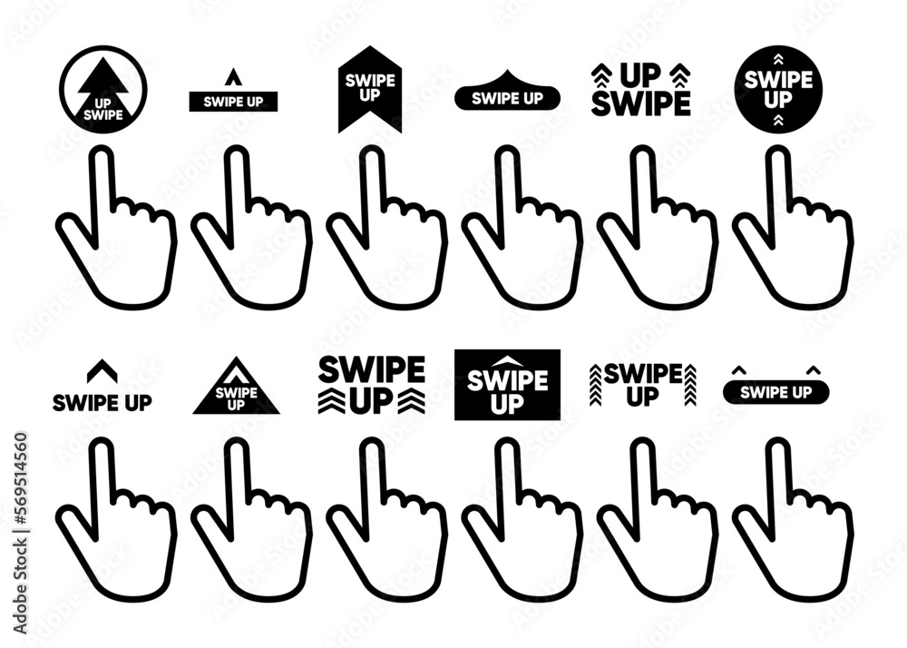 Swipe up icon collection in gradient style for stories design, scroll ...