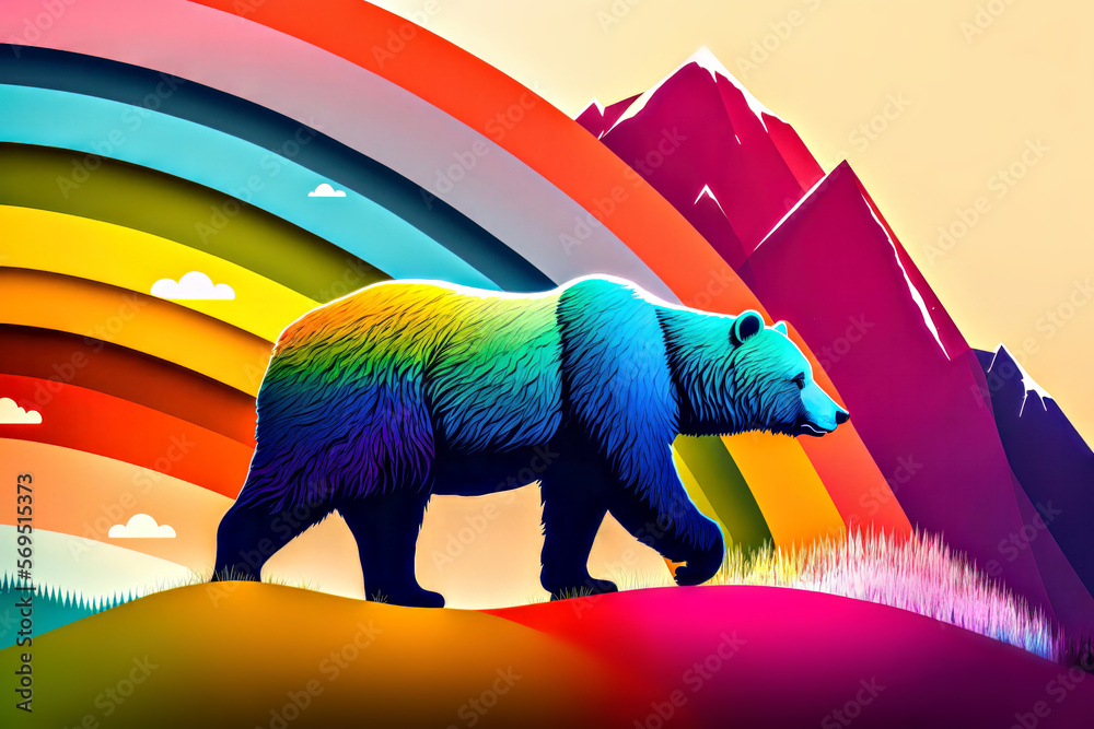Grizzly bear on colorful rainbow background. Stock Illustration | Adobe ...