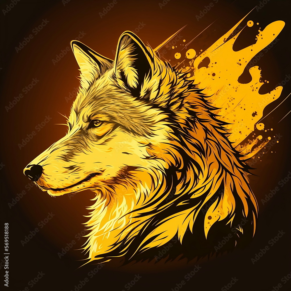 wolf golden background cartoon Stock Illustration | Adobe Stock