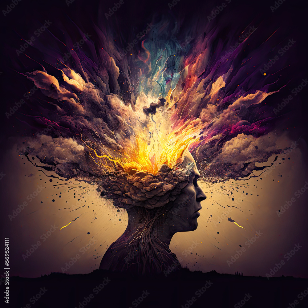 Collective mind concept art, exploding mind, inner world, dreams ...