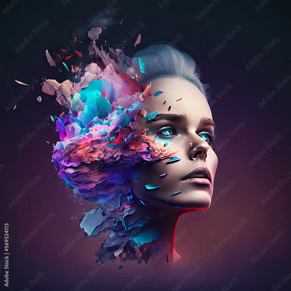 Collective mind concept art, exploding mind, inner world, dreams ...