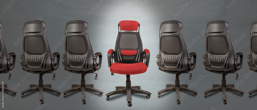 We are hiring concept with empty office chair among the back view Stock ...