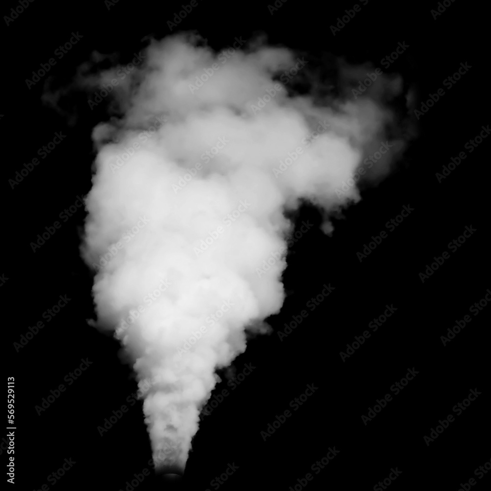 Abstract white puffs of smoke swirls overlay on black background ...