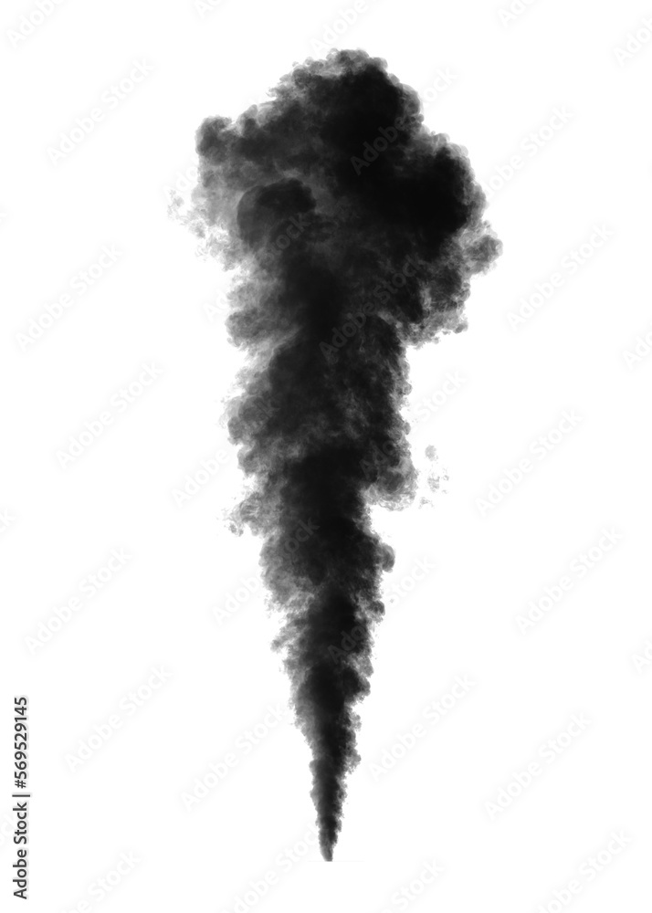 Abstract black puffs of smoke swirl overlay on transparent background ...