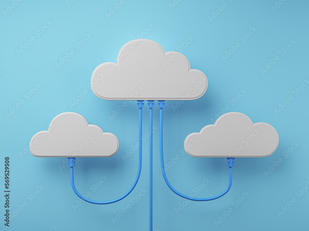 Cloud computing technology concept background, white cloud connect with ...