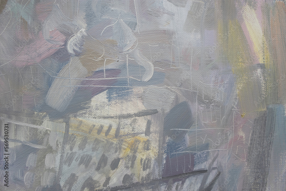 Pastel color laconic urban landscape. Orthodox church domes in murky ...