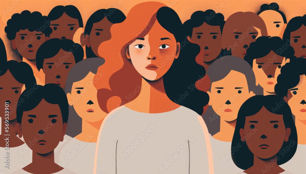 Portrait of a young woman activist demonstrating to stop women's abuse ...