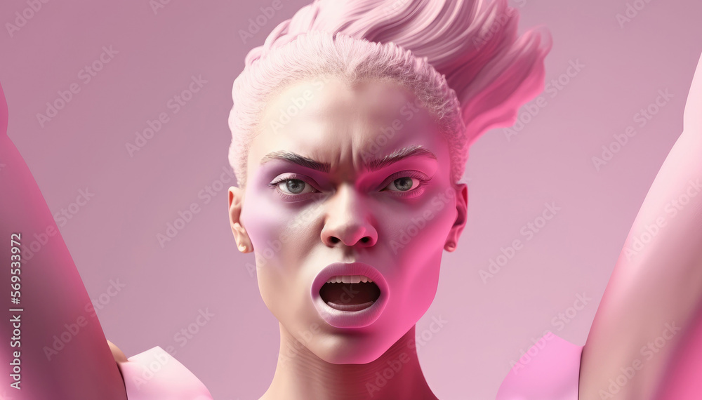 Closeup portrait illustration of a realistic screaming and angry woman ...