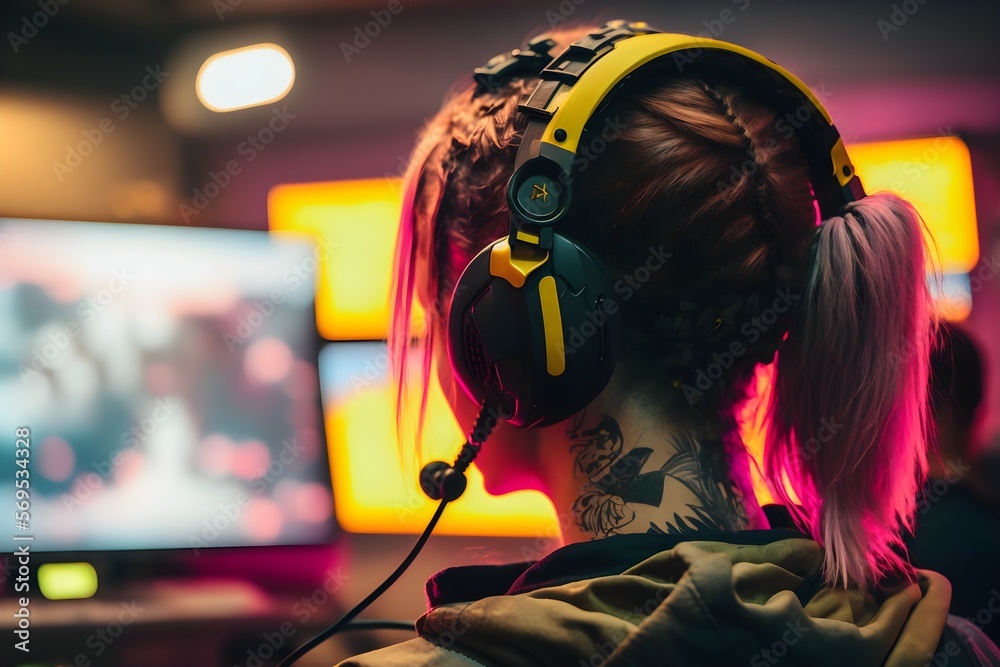 Professional esport girl gamer playing esport championship , Esport ...