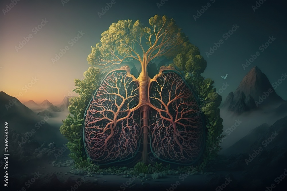 Beautiful tree growing with a shape as human lungs in a beautiful ...
