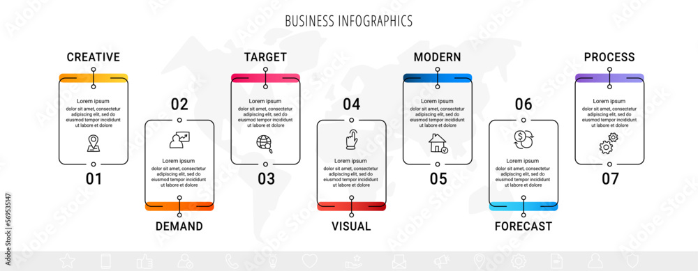 Modern vector infographics with 7 rectangles. Business template with ...