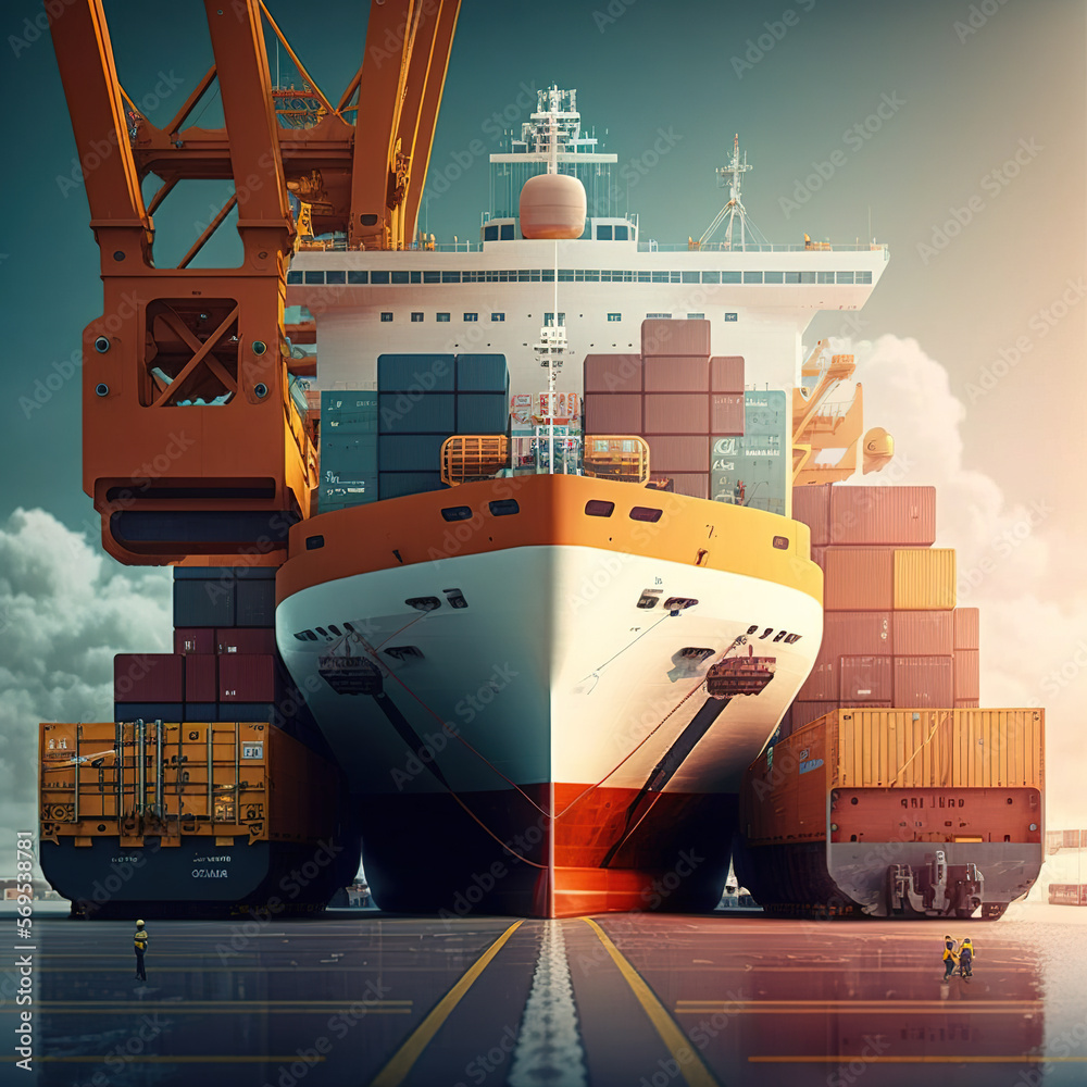 Container ships loading cargo with cranes at a container depot thanks ...