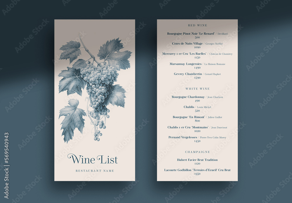 Elegant Wine List Layout with Generative AI Stock Template | Adobe Stock