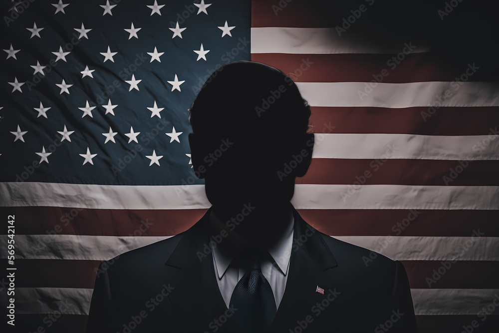 Incognito Man without face in suit background of USA flag. Concept ...