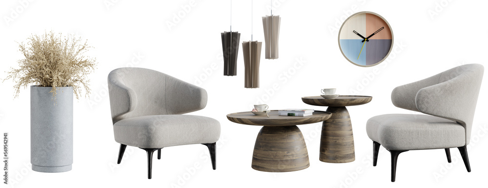 Various elements for use in interior design, isolated on transparent ...