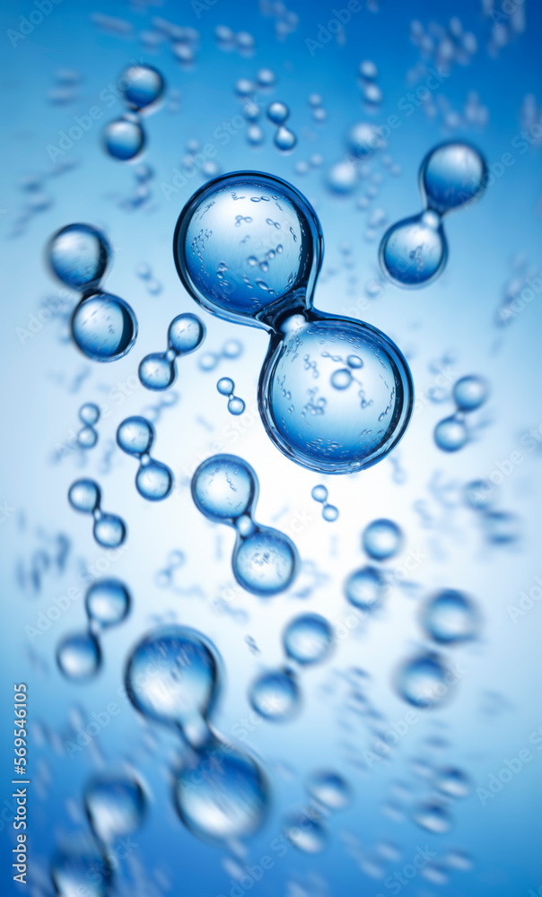 Models of hydrogen molecules floating against blue background - H2 ...
