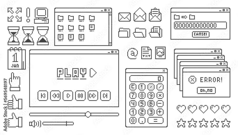 Old computer interface elements set. Retro pc windows, with buttons ...