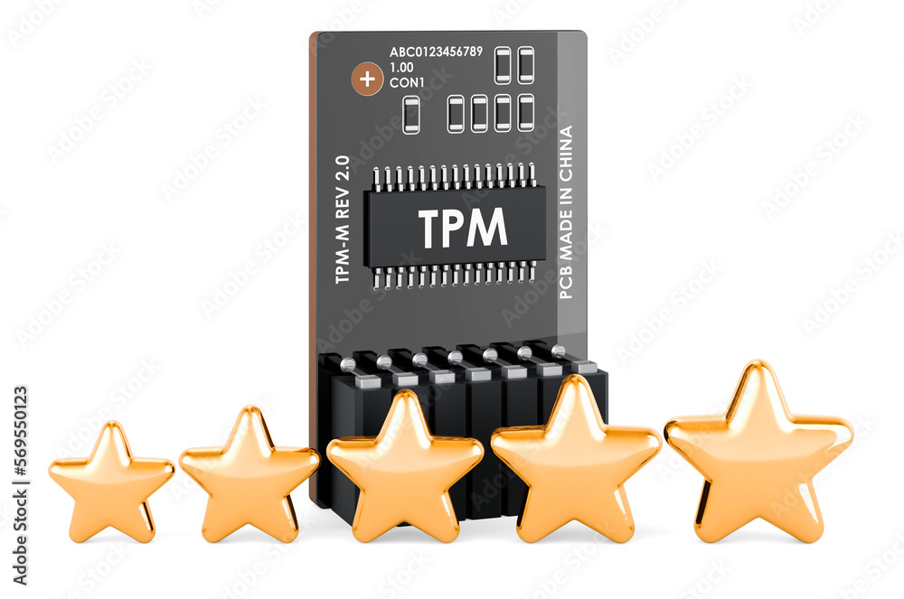 Trusted Platform Module, TPM with five golden stars. 3D rendering Stock ...