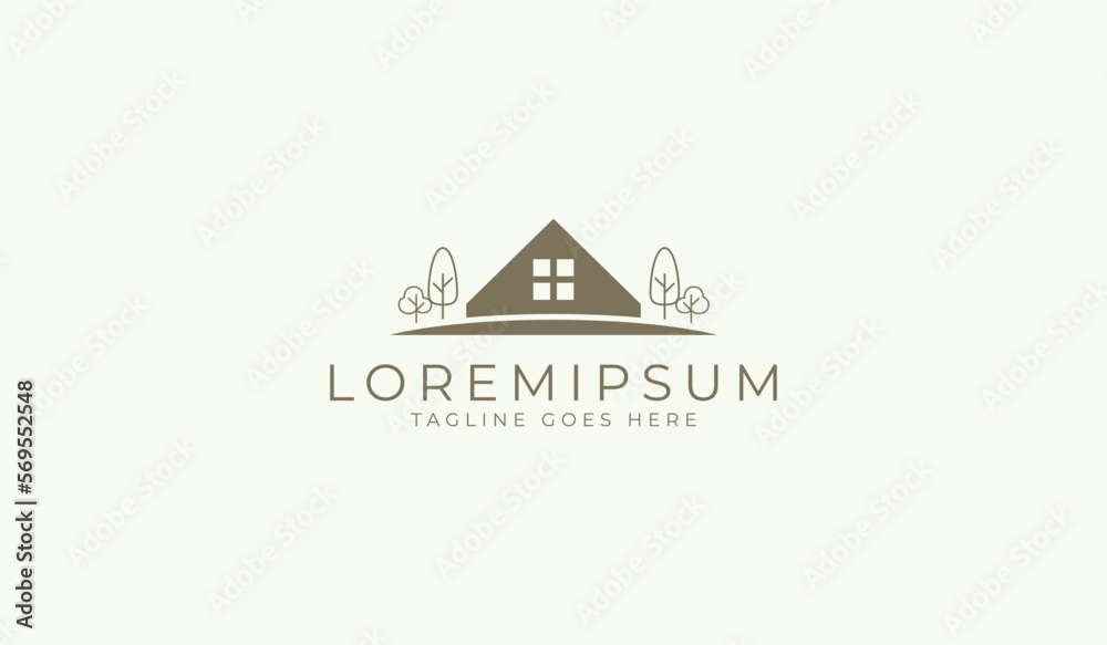 Abstract tree house logo design template with modern line art style ...