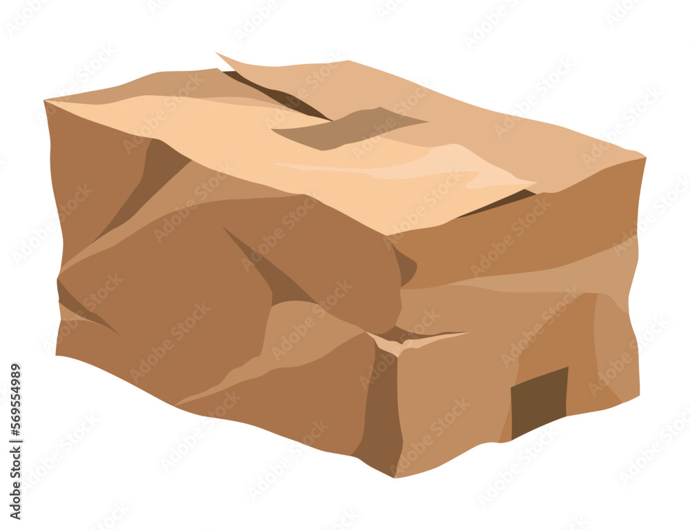 Damaged cardboard box. Crumpled brown bag for storage. Retail ...