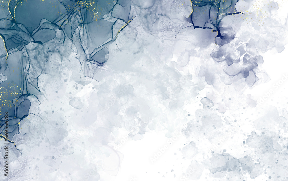 Abstract watercolor or alcohol ink art blue background element with ...