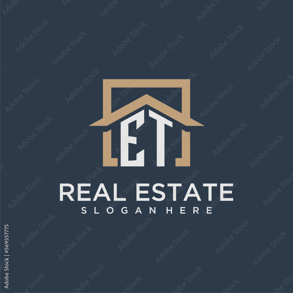 ET initial monogram logo for real estate with square roof design Stock ...