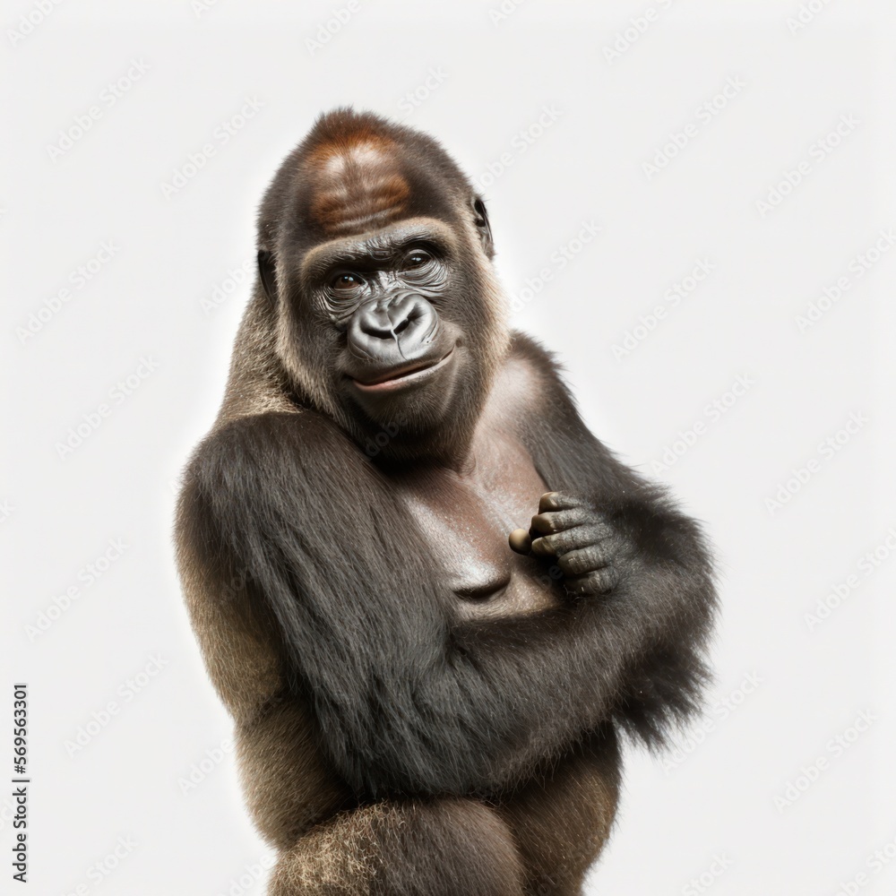 Detailed character portrait of a friendly happy smiling silverback ...
