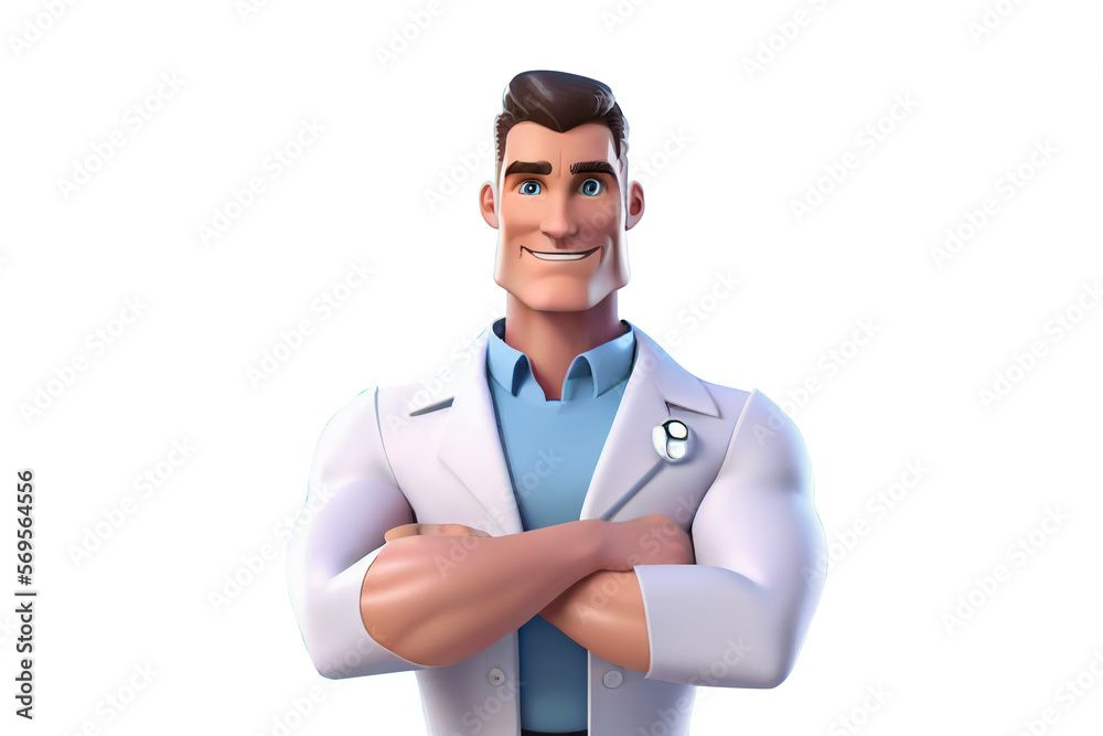 3d cartoon character cute smiling doctor man physician in white coat ...