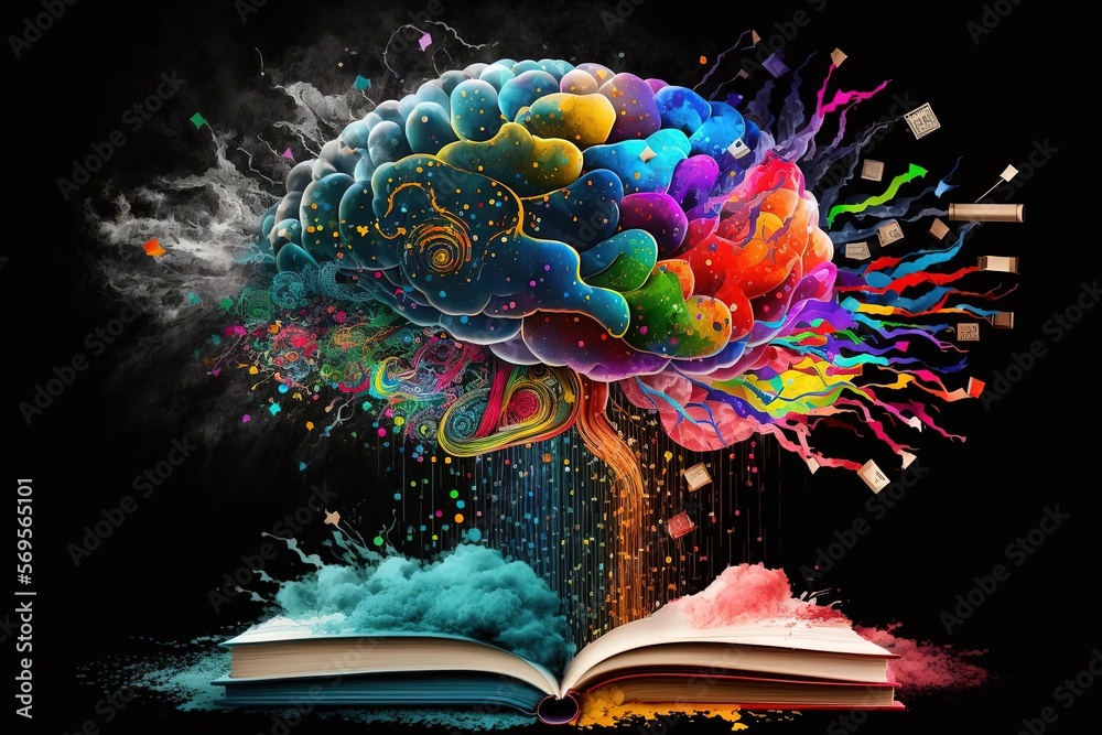 Psychedelic Brain in a Vat: Colorful Open Book Art with Rich Detail and ...