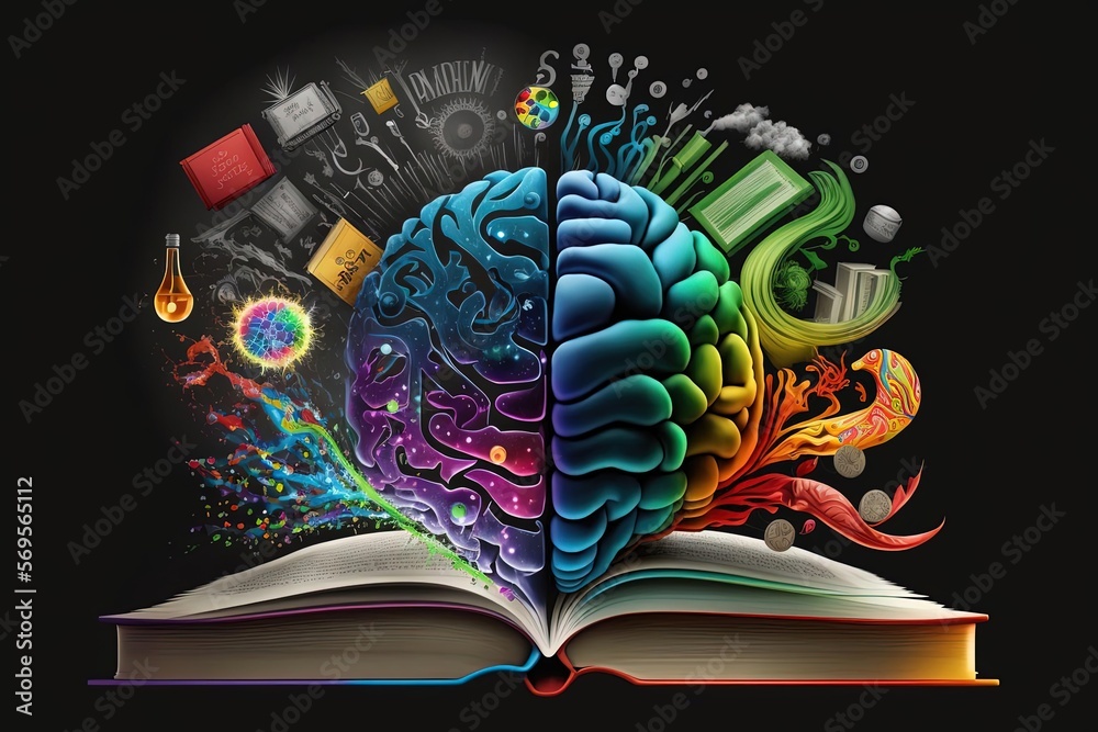 Brain Psychedelic Art Split Half Colorful Concept Image For Science Poster Stock Illustration