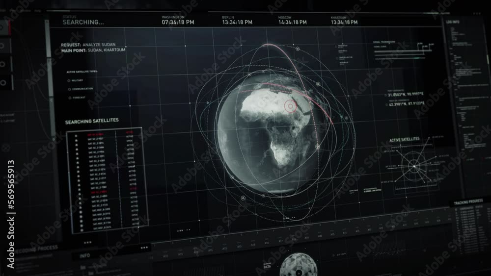 Futuristic scanner is analyzing the earth in search of satellites ...