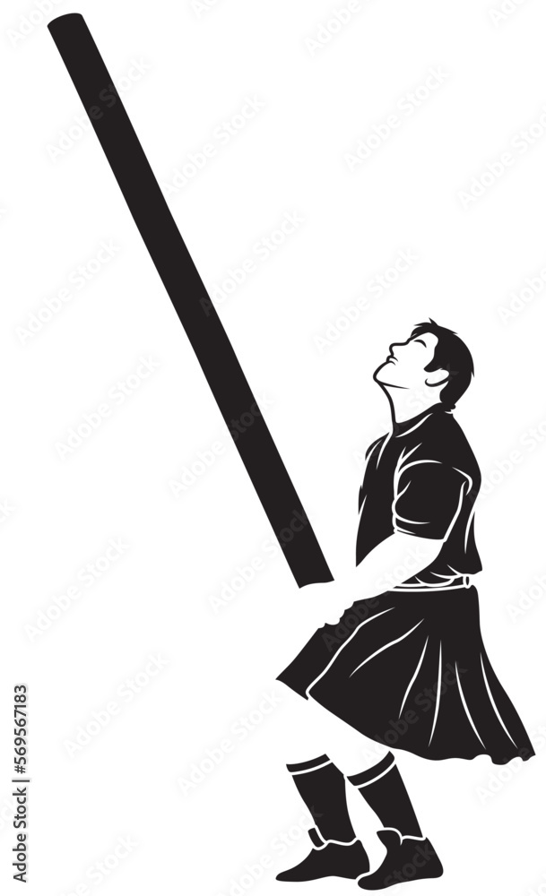 Caber toss. Scottish strongman athlete vector icon. Scotland man in ...