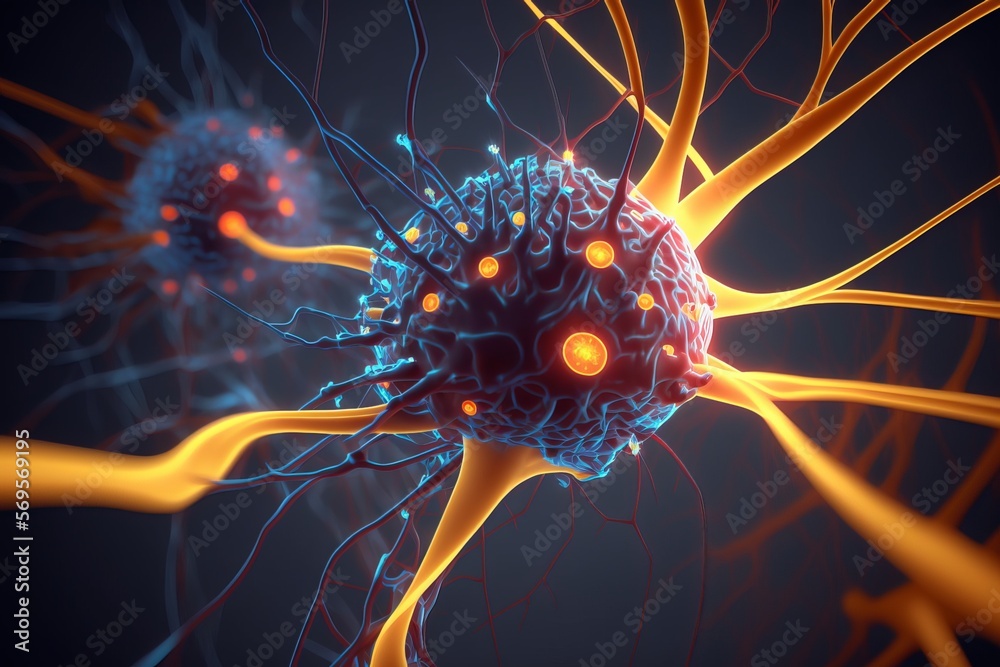 Neuron cell illustration with nervous impulses along dendrites Neural ...