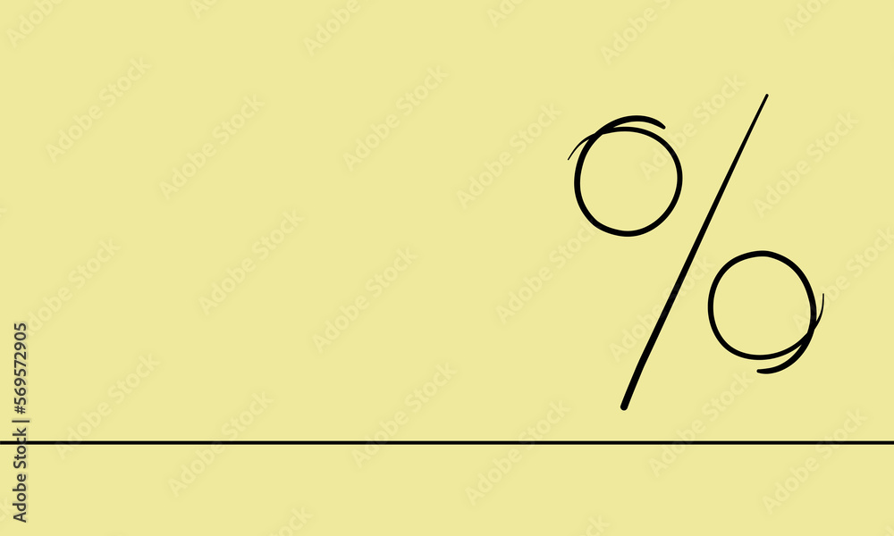 Percent sign outline on yellow background. Line art background of ...