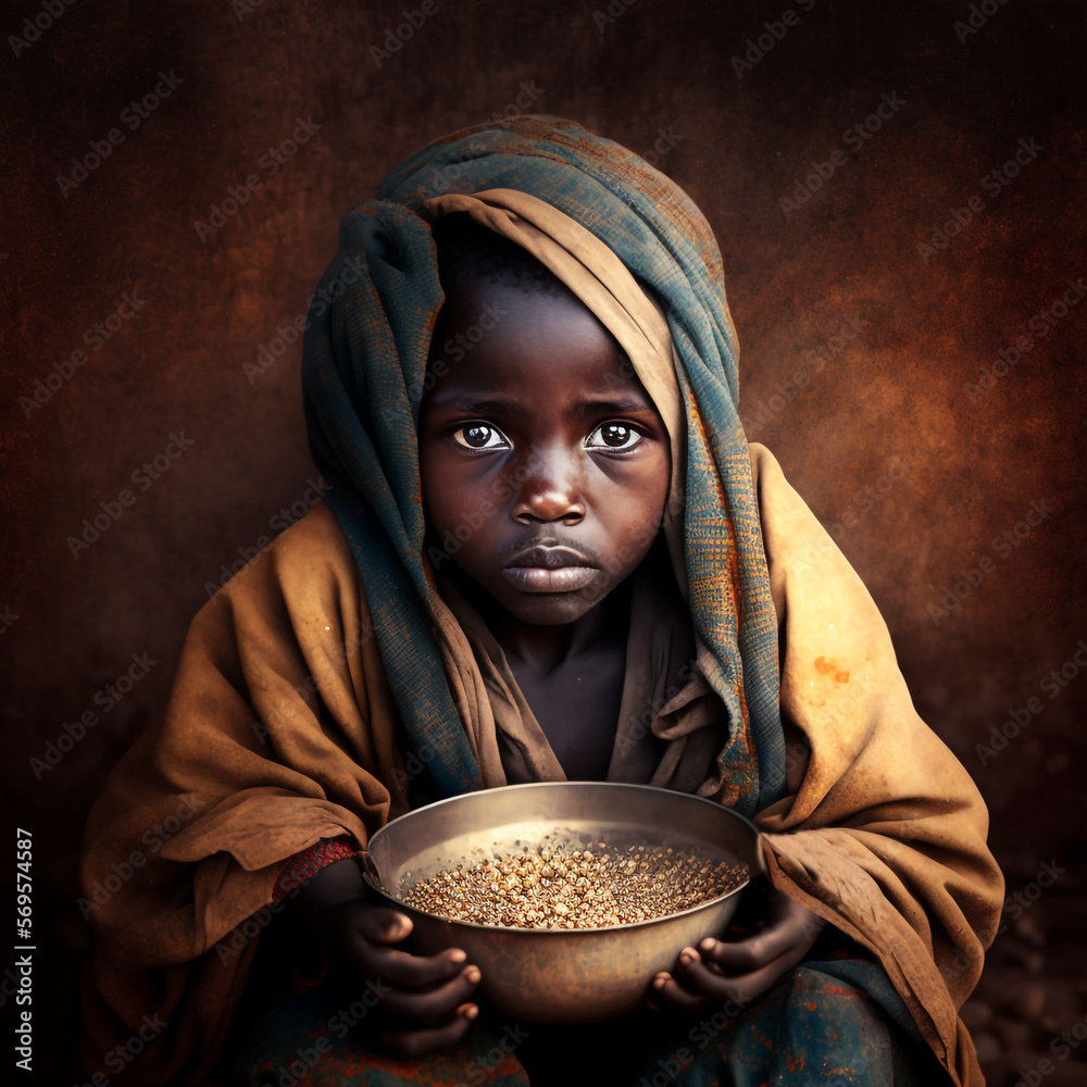 Child starvation and malnutrition in Africa Illustration, Poor African ...