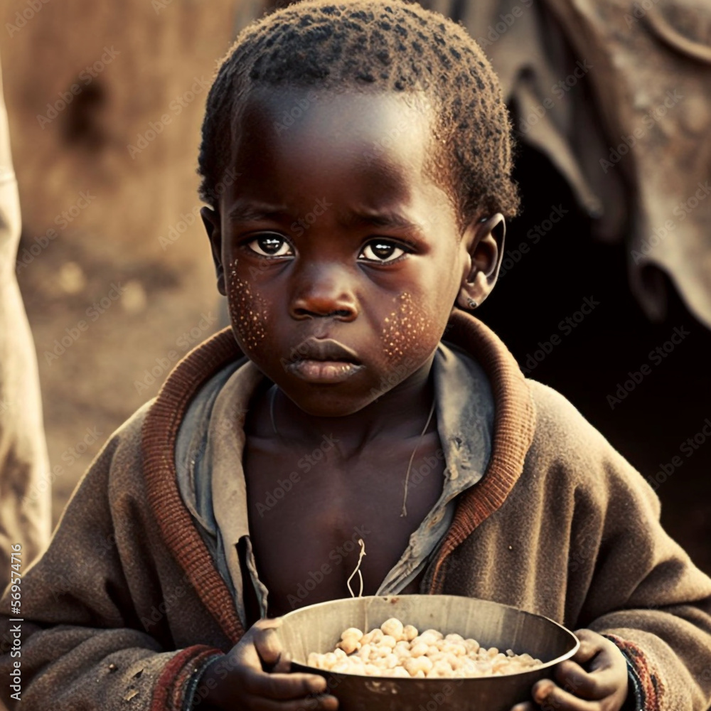 Child starvation and malnutrition in Africa Illustration, Poor African ...