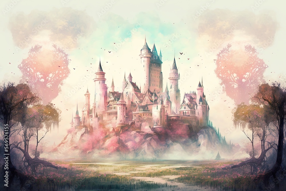 Dreamlike Castle in Pastel Colors - A Magical Medieval Kingdom ...