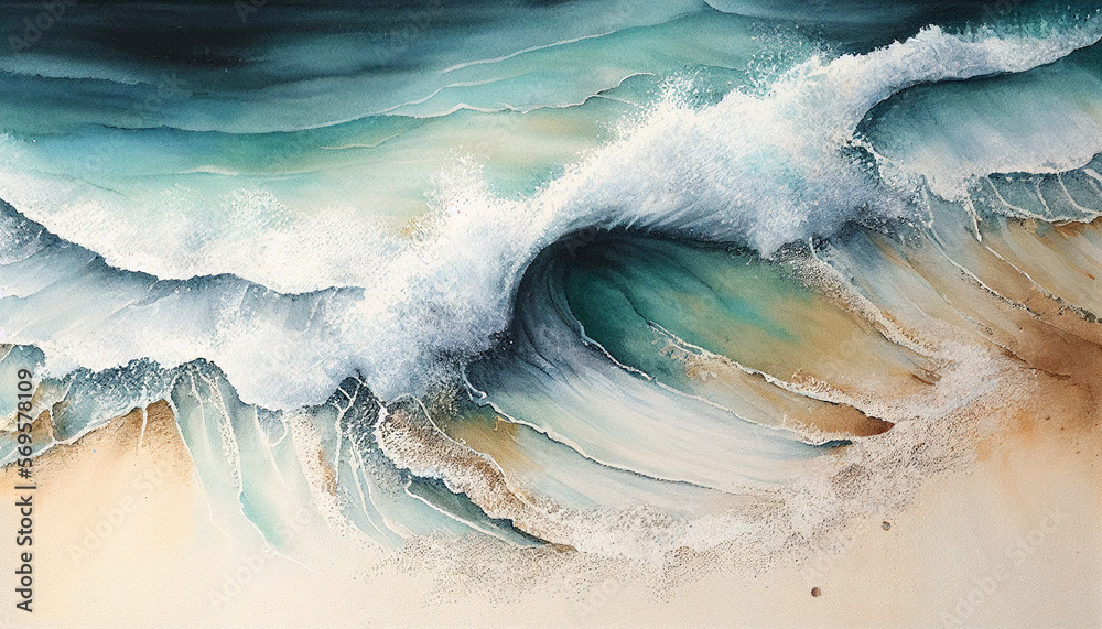 Aerial top bird eye view beach by watercolor brush painting in brown ...