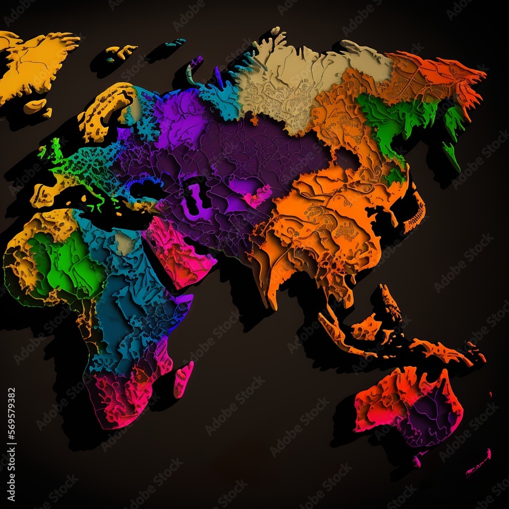 blind map colored country continent black background geography school ...