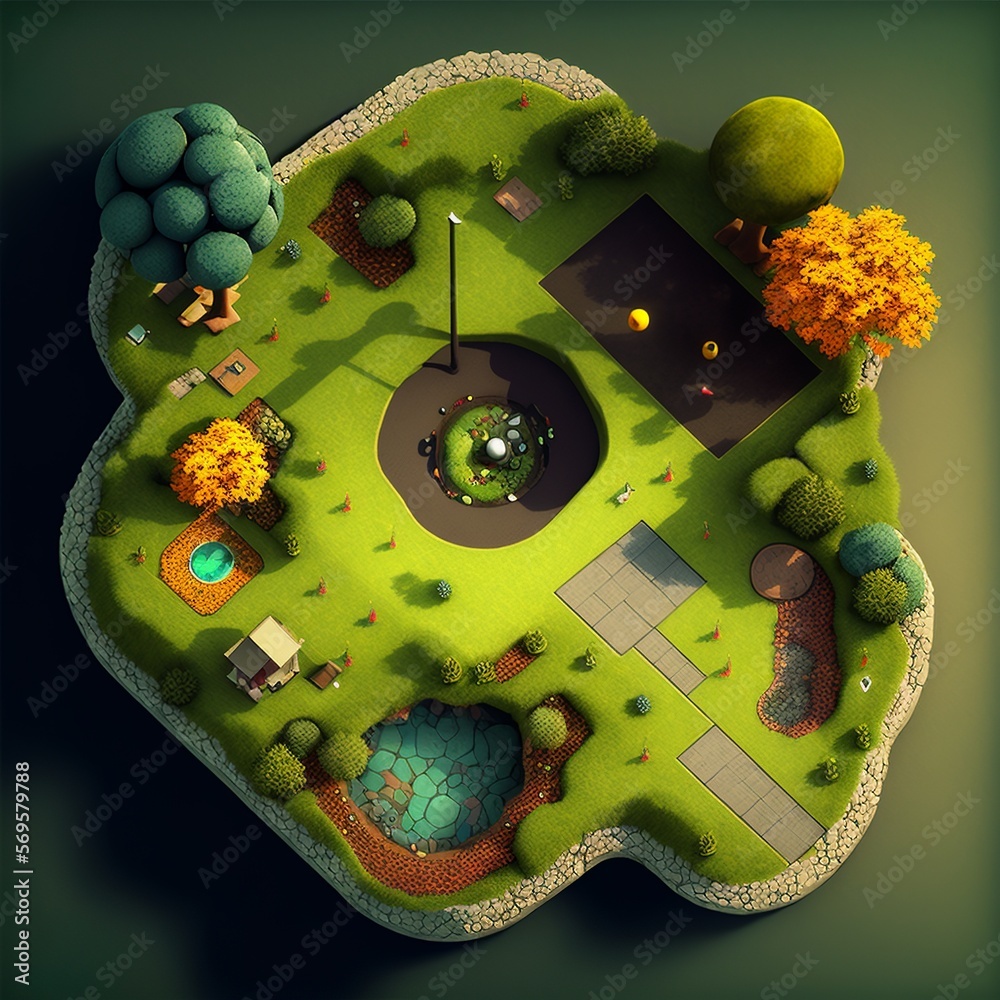 mini golf course , top view sport hobby dexterity racket model green ...