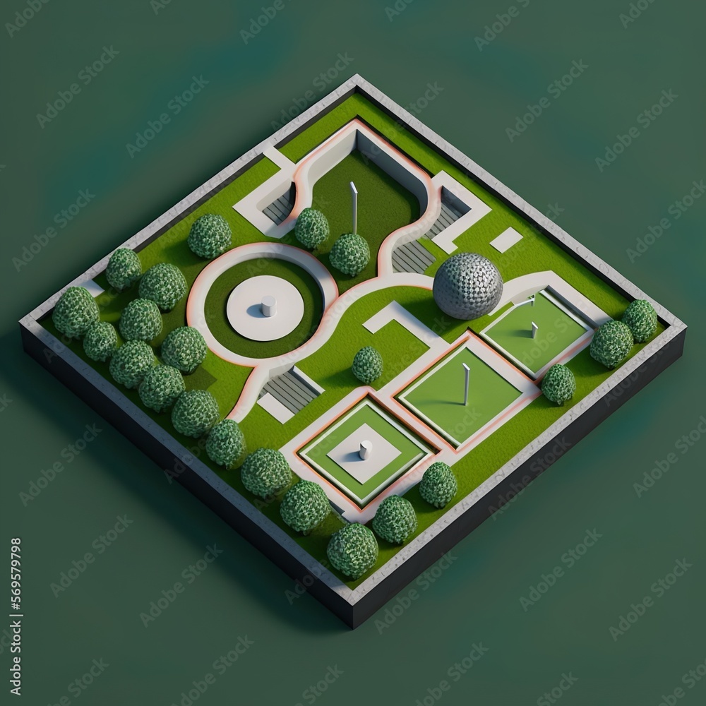 mini golf course , top view sport hobby dexterity racket model green ...