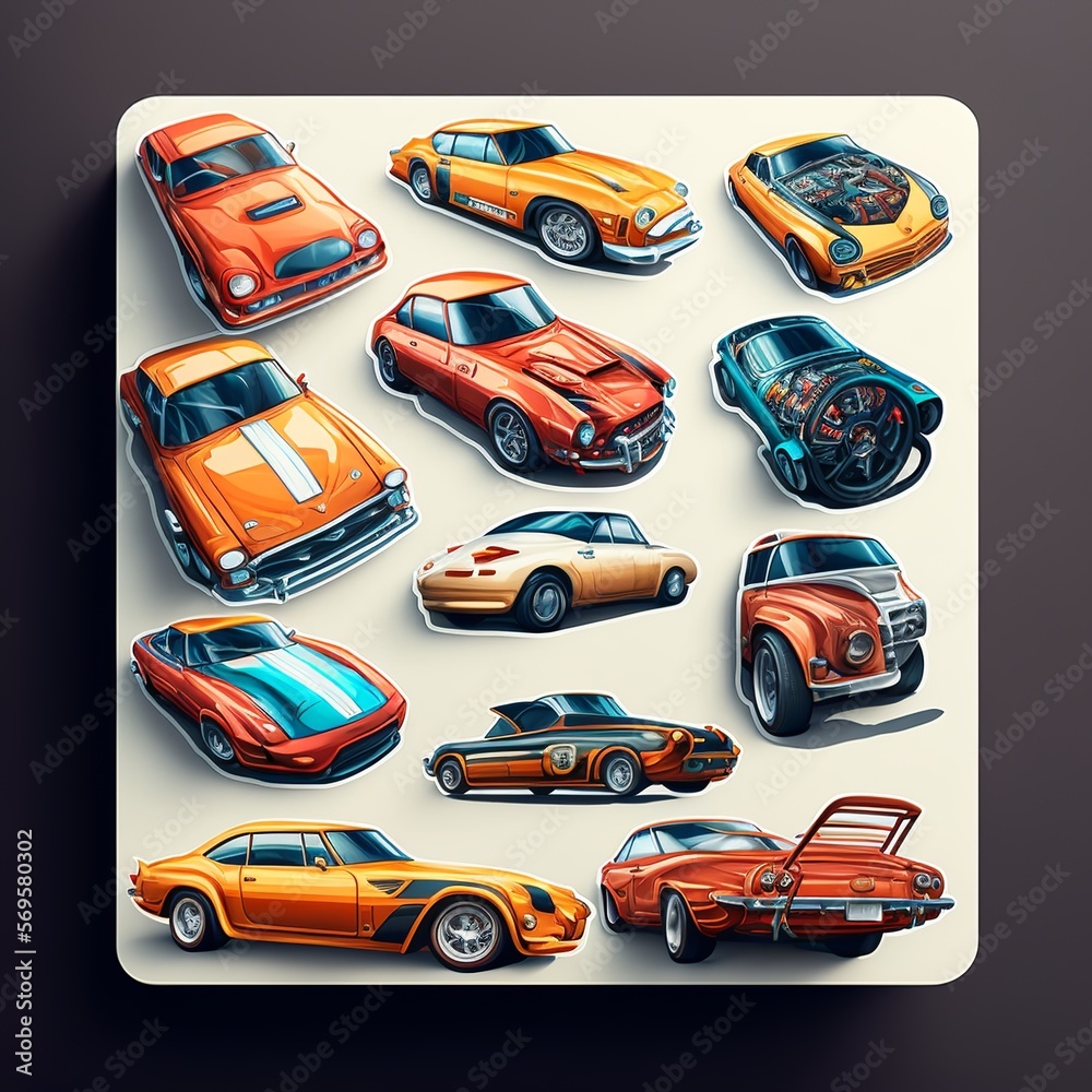 sticker collection, cars speed race wheels cartoon glue black childhood ...