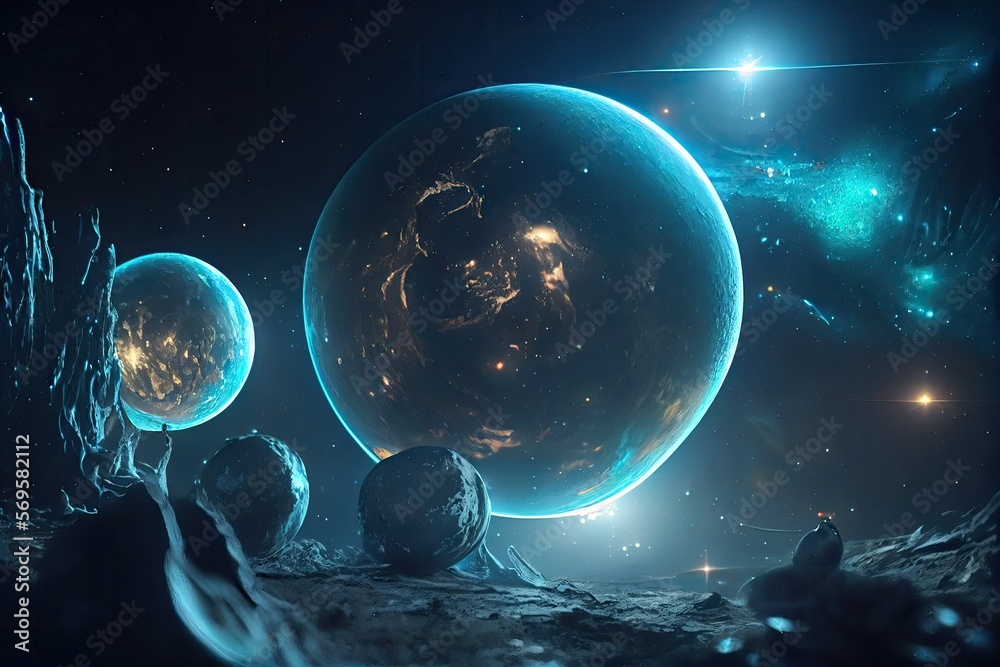 Magical entangled machine planet in space, beautiful, serene with ...