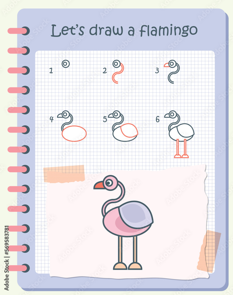 Animals Drawing lessons for kids, how to draw a flamingo printable ...