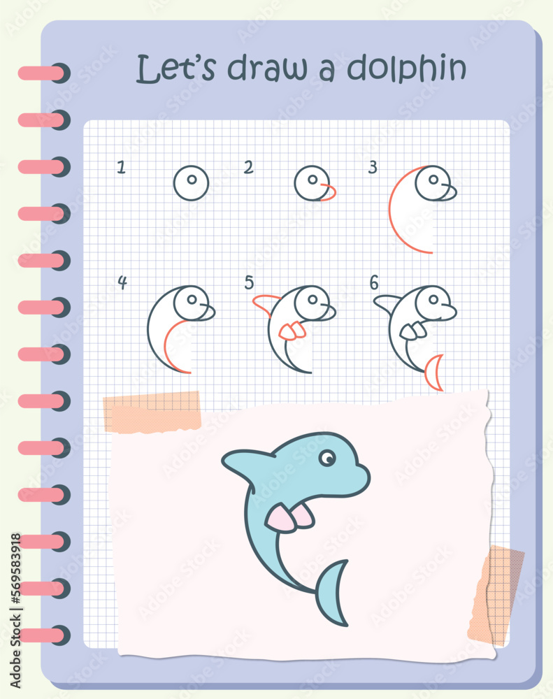 Animals Drawing lessons for kids, how to draw a dolphin printable ...