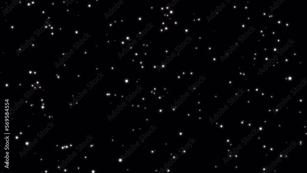 Loop abstract falling glow white snow particles on black background ...