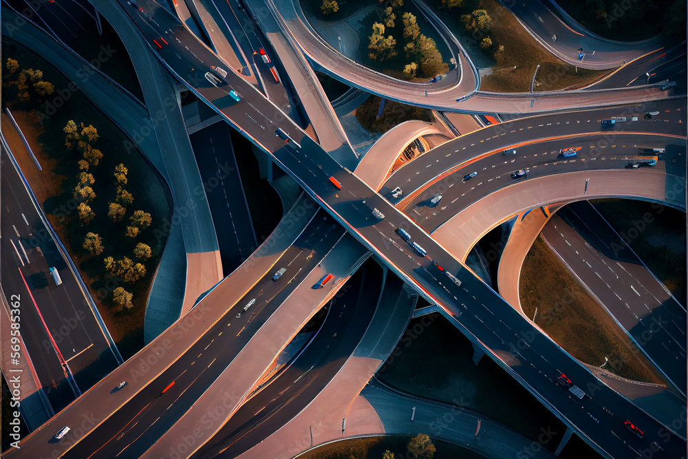 Crossing roads aerial view. Highway road. Expressway top view. Highway ...