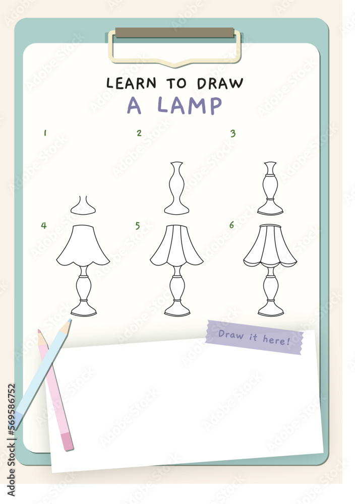 How to draw a lamp for kids, printable vector illustration, drawing ...